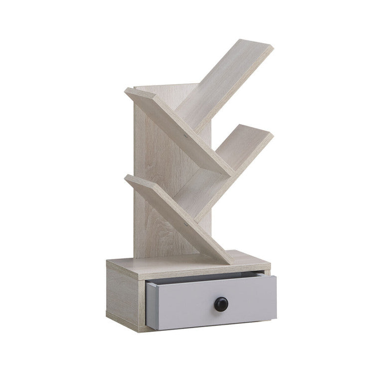 5-Tier Floor Standing Tree Bookcase with Drawer – Forclover