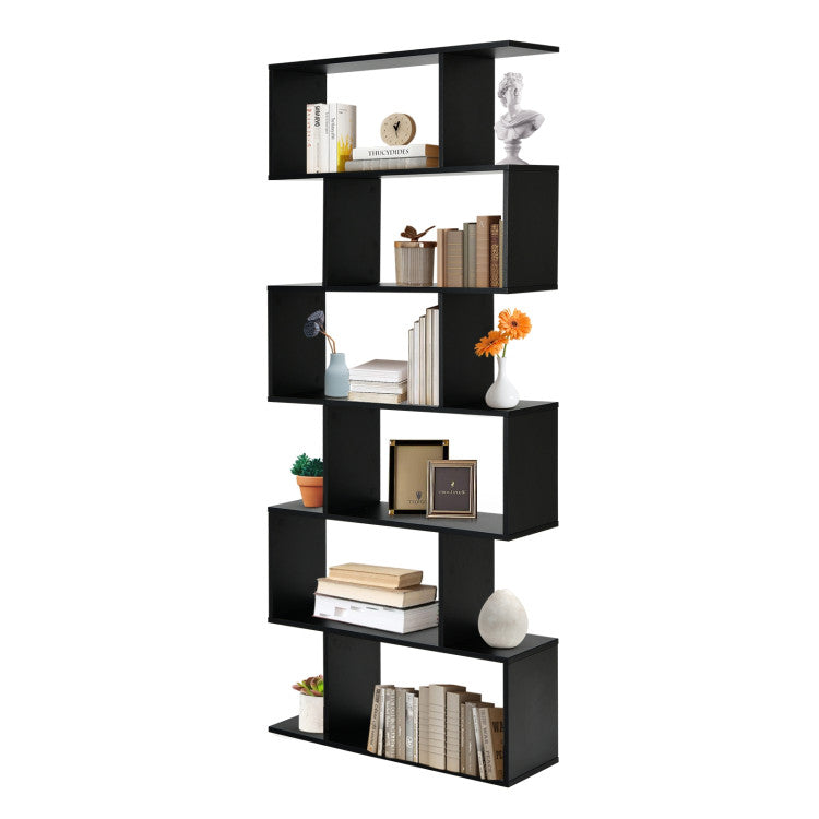 6 Tier S-Shaped Bookshelf Storage Display Bookcase Decor Z-Shelf ...