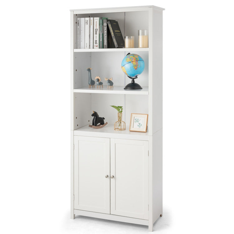 Standing Wooden Bookcase with 3 Tier Open Book Shelving and Double Doo ...
