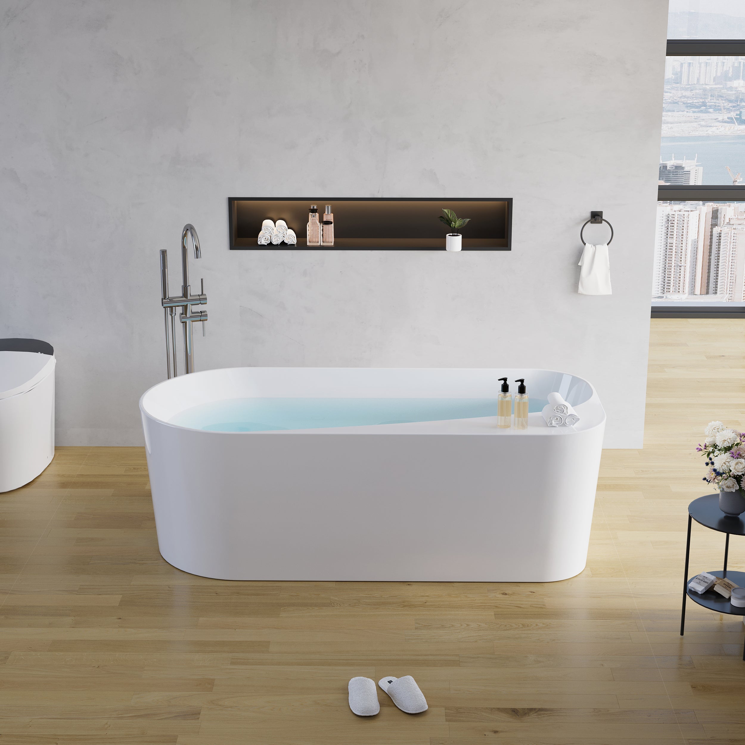 67inch Freestanding Acrylic Bathtub Contemporary Soaking Tub in Glossy ...