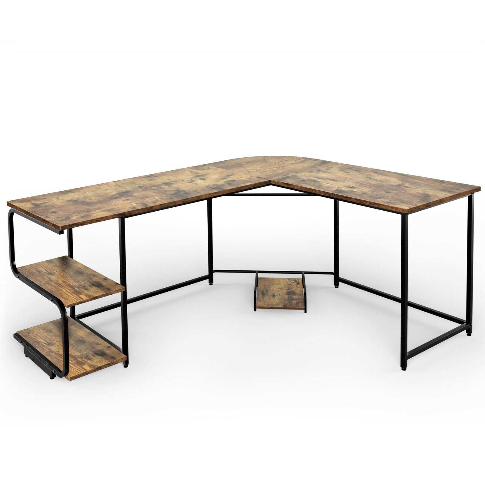 Reversible L-Shaped Computer Study Table with Shelves – Forclover