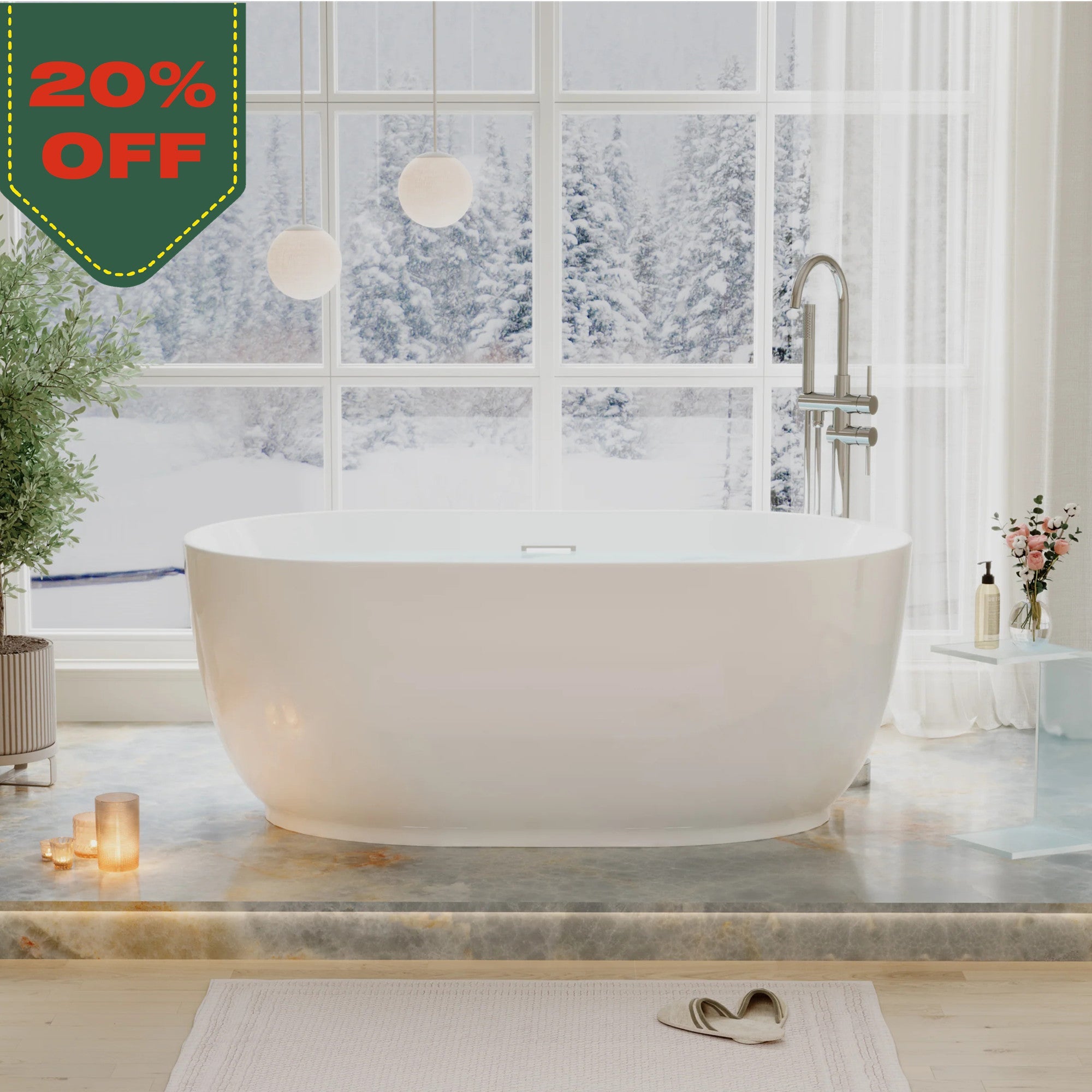 59" Acrylic Freestanding Soaking Bathtub in White with Overflow and Dr ...