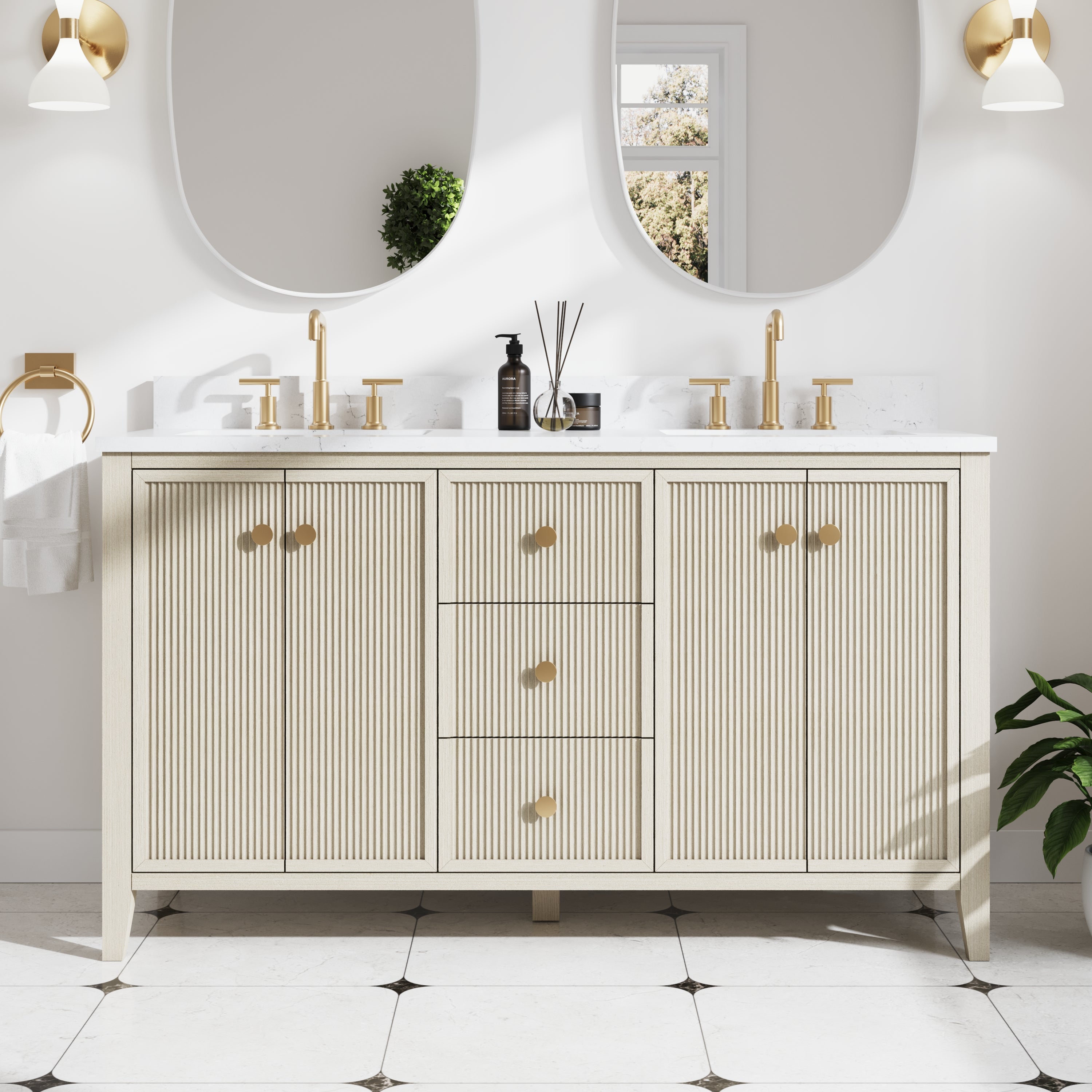 60" ASH Bathroom Vanity with Double Undermount Sinks, 3 Dovetail-const ...