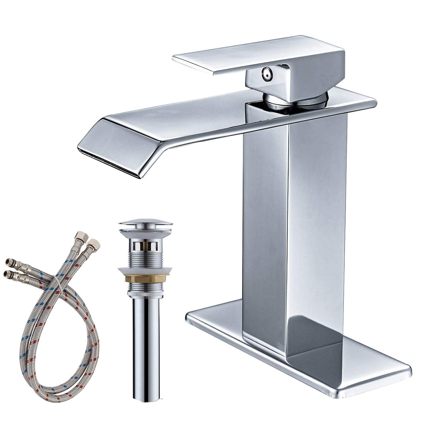 Waterfall Single-Handle Low-Arc Bathroom Faucet With Pop-up Drain Asse ...