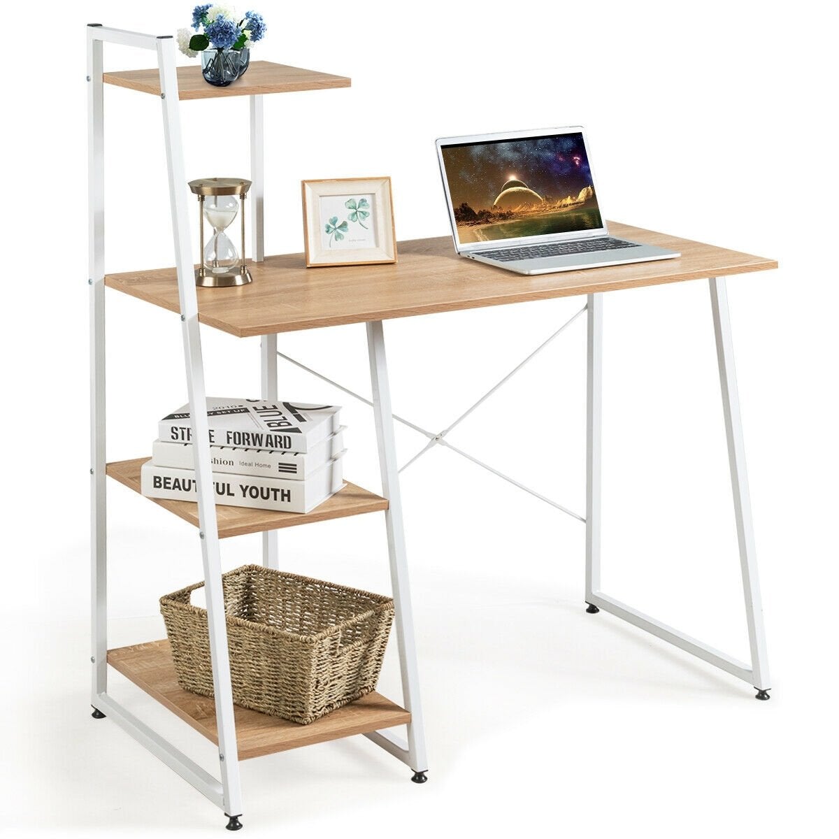 Compact Computer Desk Workstation with 4 Tier Shelves for Home and Of ...